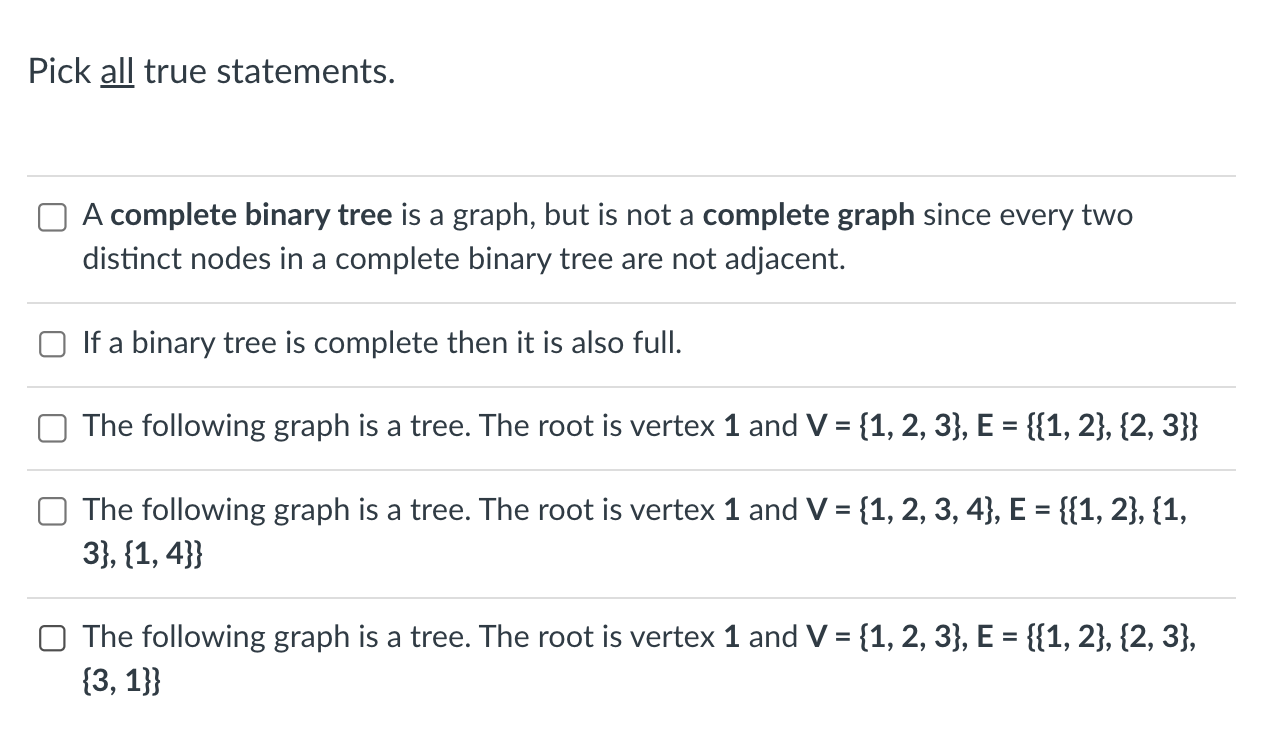 Solved Pick all true statements. A complete binary tree is a | Chegg.com
