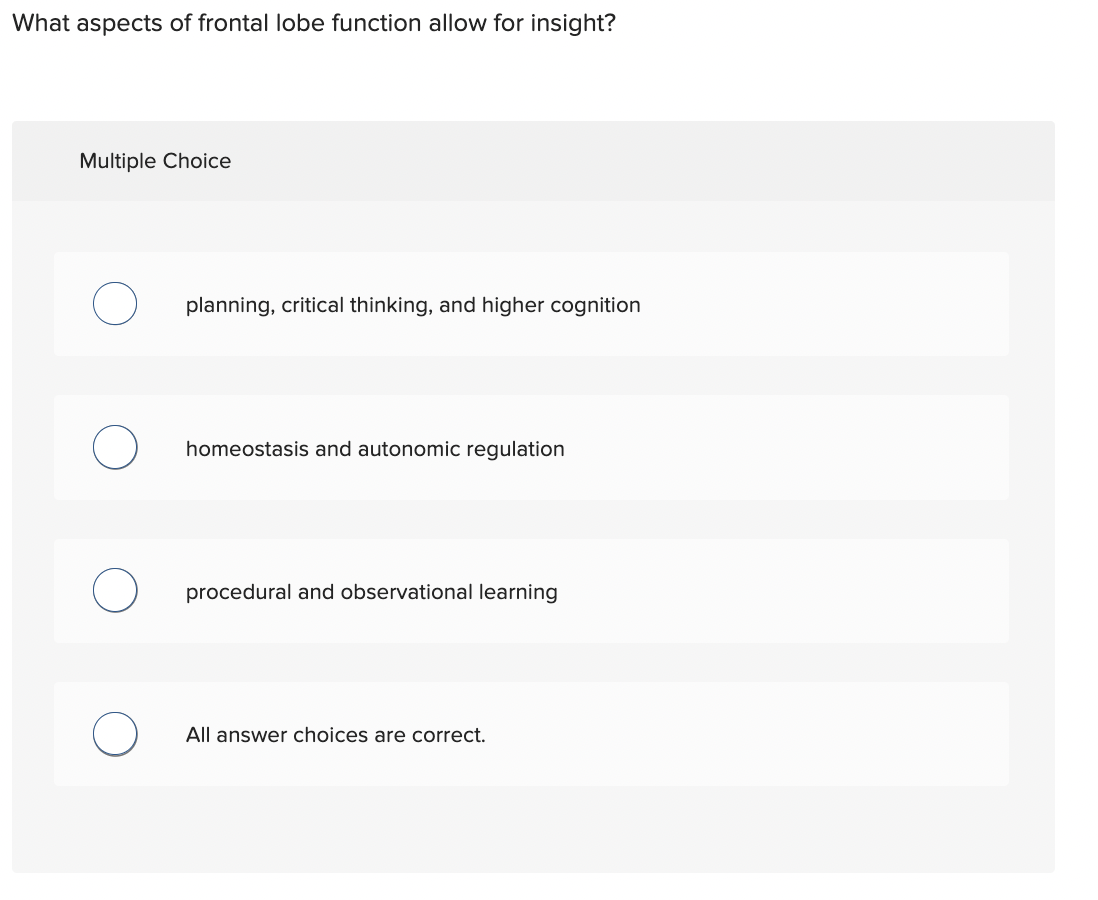 Solved What aspects of frontal lobe function allow for | Chegg.com