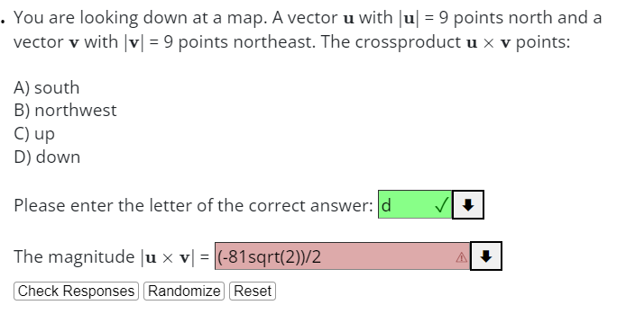 Solved You are looking down at a map. A vector u with |u| = | Chegg.com