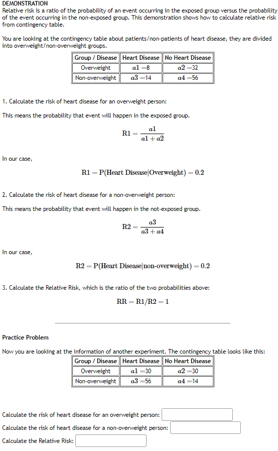 Solved DEMONSTRATION Relative risk is a ratio of the | Chegg.com