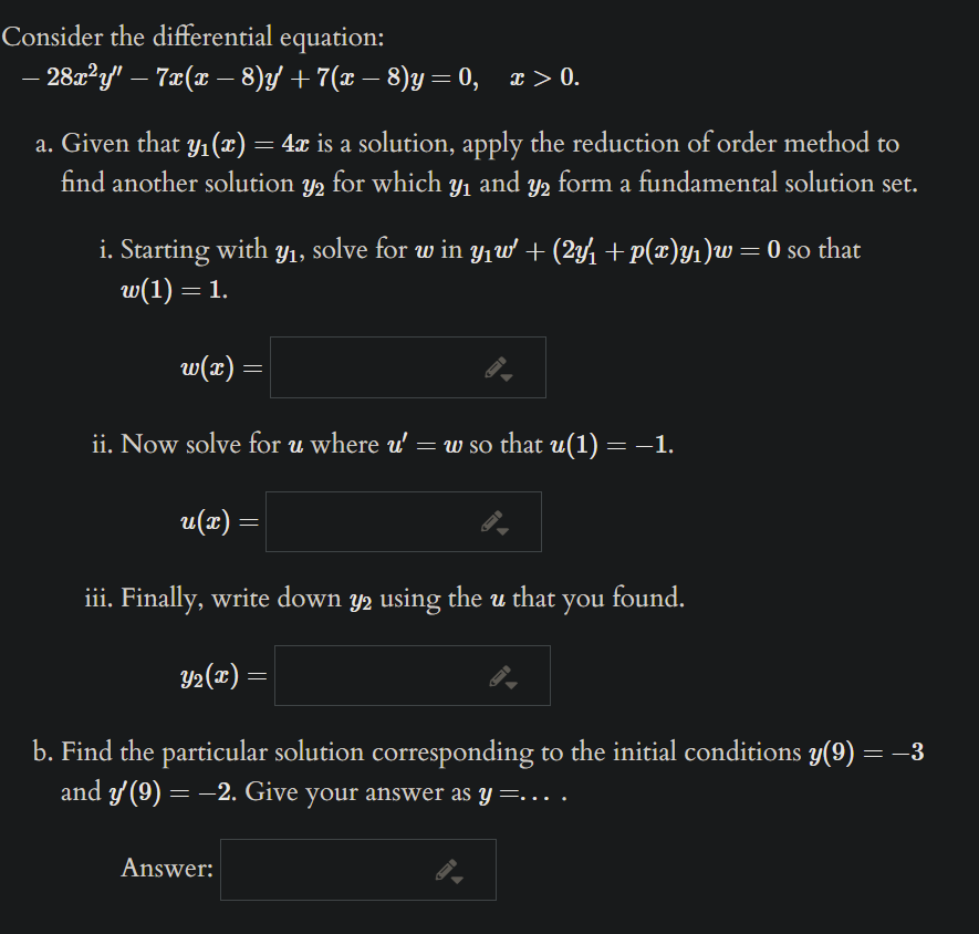 Solved Consider the differential equation: – 28x^y' – 7x(x – | Chegg.com