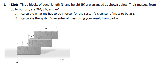 Solved 1. (12pts) Three blocks of equal length (L) and | Chegg.com