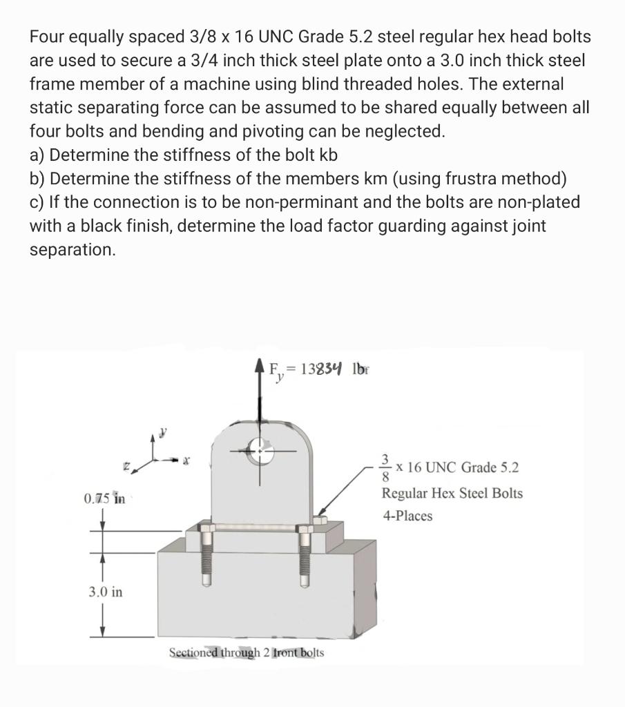 Solved Four equally spaced 3/8 x 16 UNC Grade 5.2 steel | Chegg.com