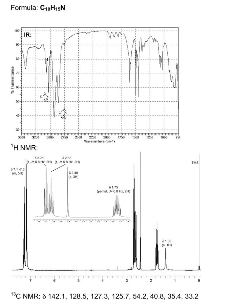 Solved Formula: C10H15N 100- IR: 90 80 % Transmittance 50 40 | Chegg.com