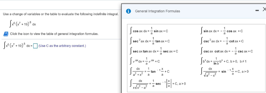 Solved i General Integration Formulas Use a change of | Chegg.com