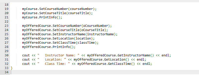 Solved Given main(), define a Course base class with | Chegg.com
