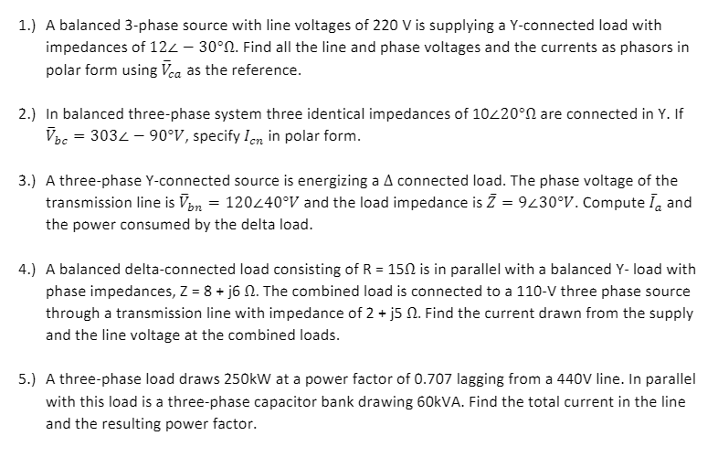 Solved 1.) A balanced 3-phase source with line voltages of | Chegg.com