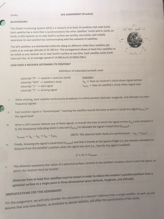 Solved SPH4U GPS ASSIGNMENT (Practice) BACKGROUND The Global | Chegg.com