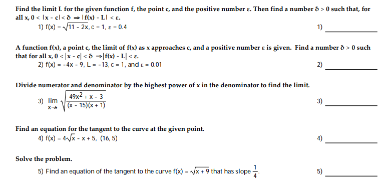 Solved Find the limit L for the given function f, the point | Chegg.com