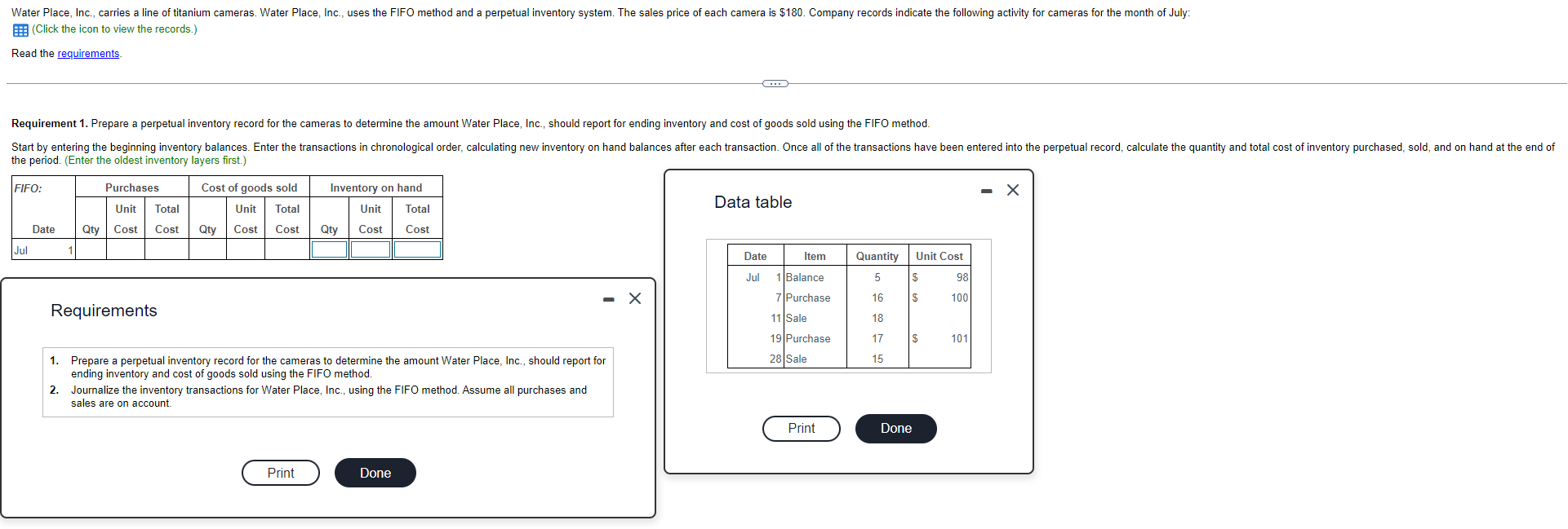 Solved Data table Requirements 1. Prepare a perpetual | Chegg.com