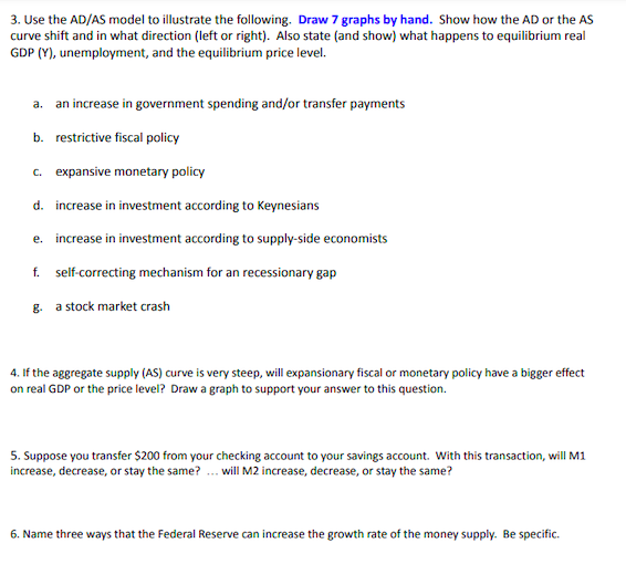 Solved 3. Use the AD/AS model to illustrate the following. | Chegg.com