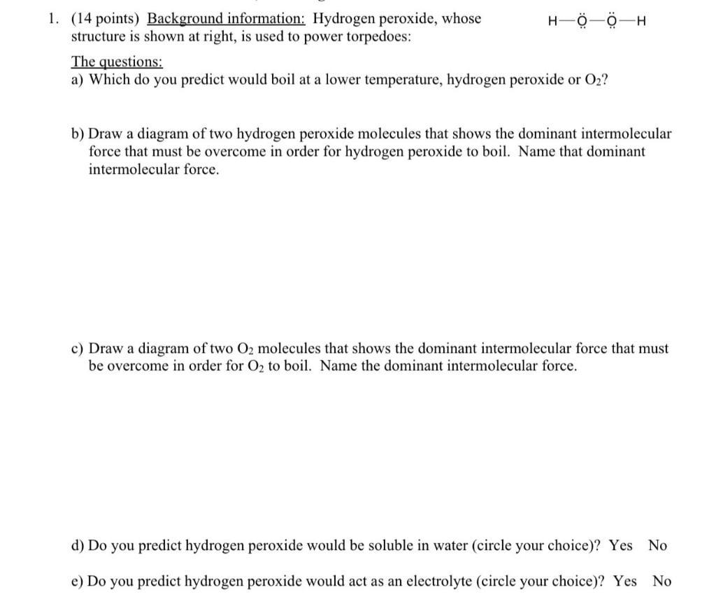 Solved 1. (14 points) Background information: Hydrogen | Chegg.com