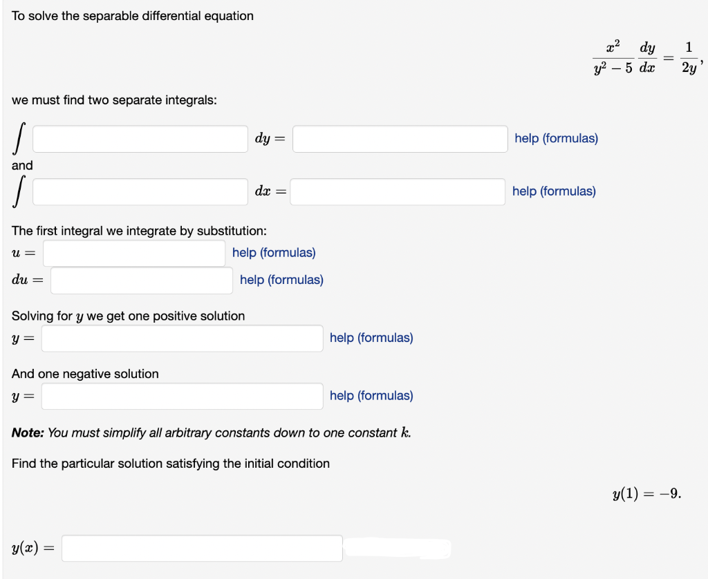 Solved To solve the separable differential equation 2y1 we | Chegg.com