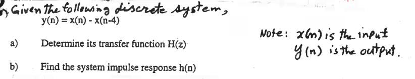 Solved by Given the following discrete system, y(n) = x(n) - | Chegg.com