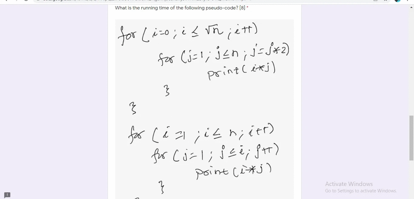 Solved What is the running time of the following | Chegg.com