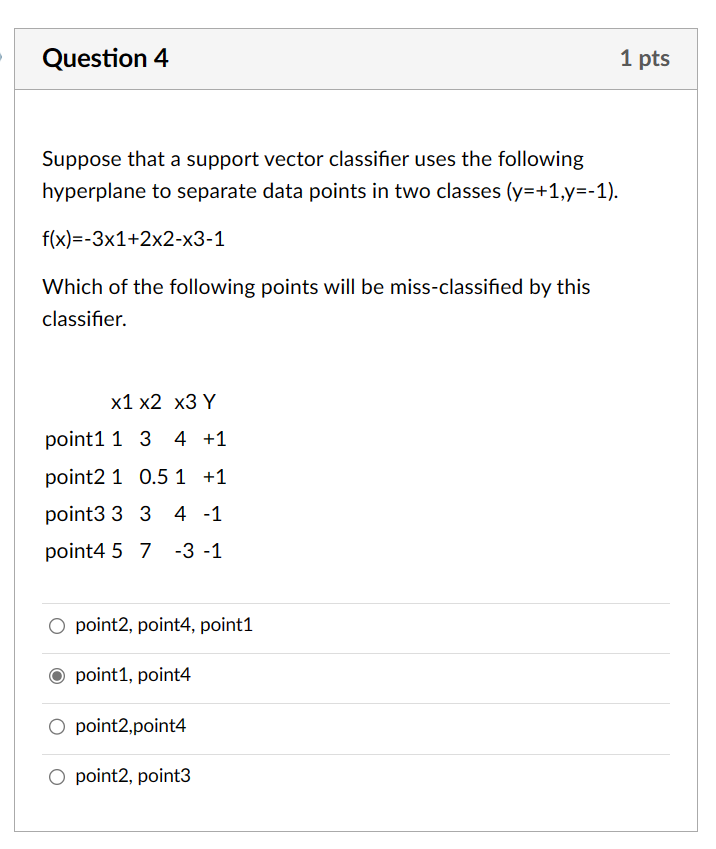 Solved Suppose that a support vector classifier uses the | Chegg.com