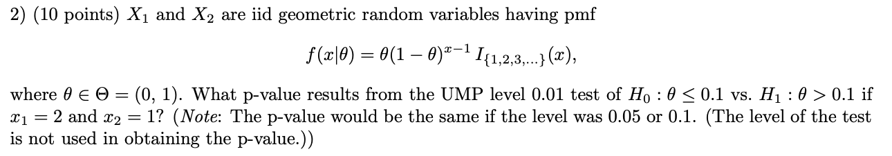 Solved 2 10 Points X1 And X2 Are Iid Geometric Random