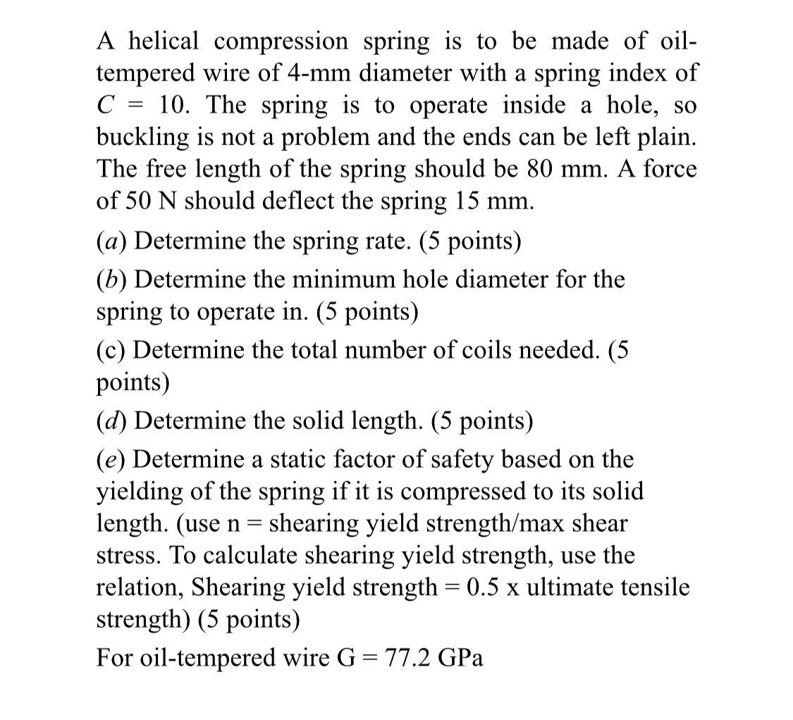Solved A helical compression spring is to be made of oi | Chegg.com