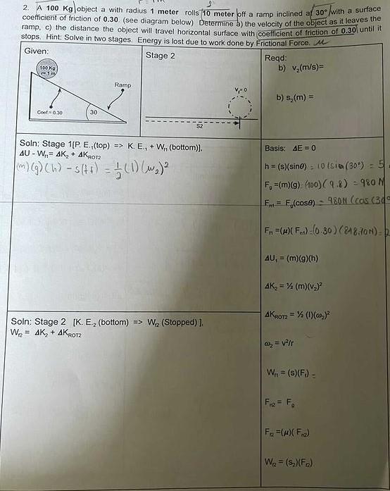 Solved 2. A 100 kg object a with radius 1 meter rolls 10 | Chegg.com