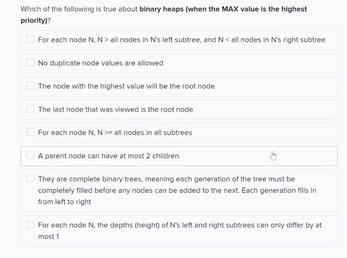 Solved Which of the following is true about binary heaps | Chegg.com