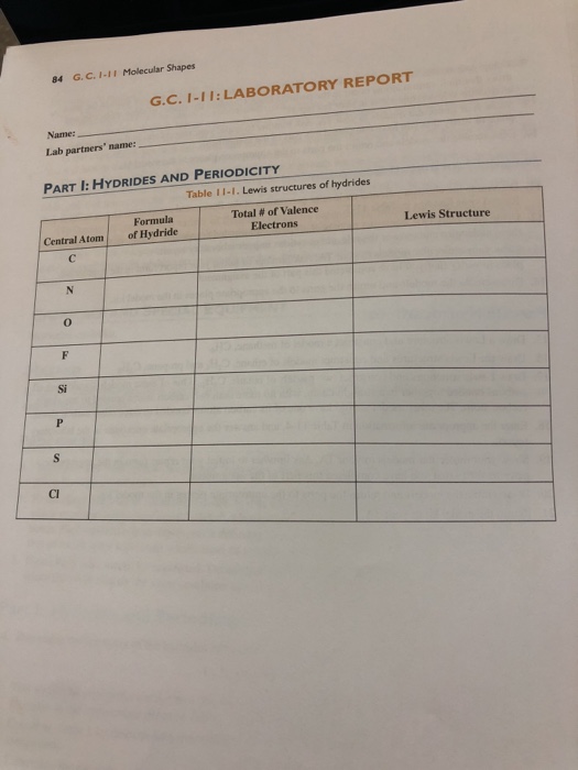Solved 84 G. C. 1-11 Molecular Shapes G.C. I-11: LABORATORY | Chegg.com