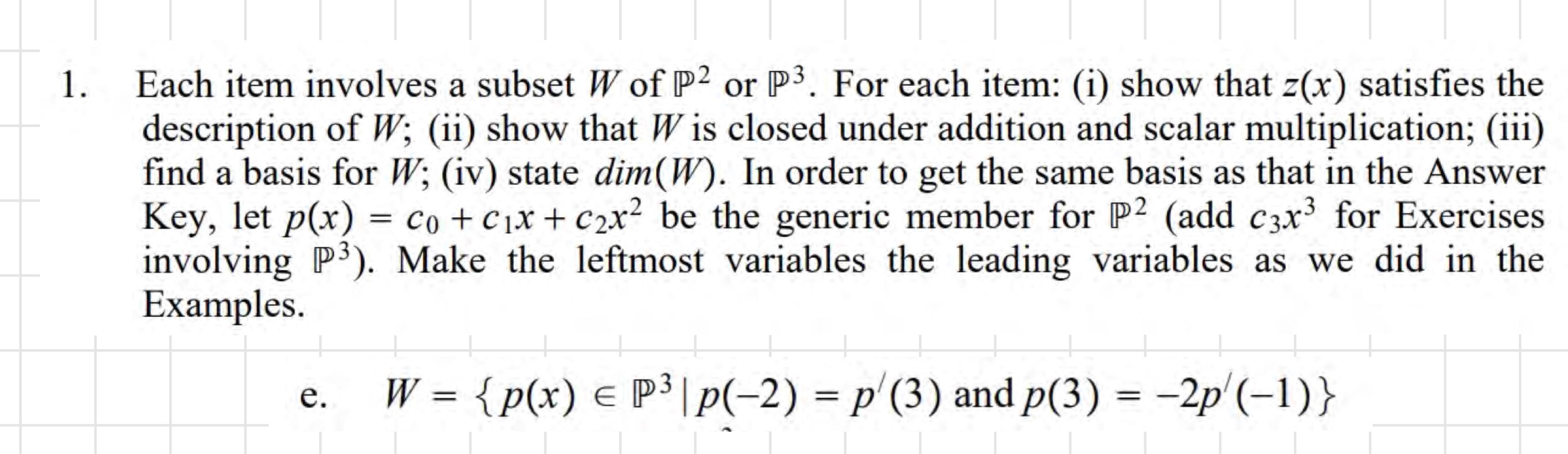 Solved 1. Each item involves a subset W of P2 or P3. For | Chegg.com