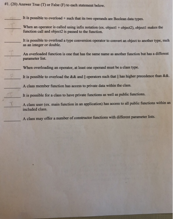 Solved #1. (20) Answer True (T) or False (F) to each | Chegg.com