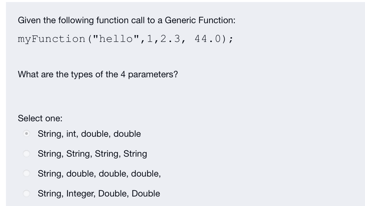 Solved Given the following function call to a Generic | Chegg.com