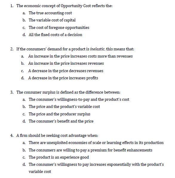 Solved 1. The economic concept of Opportunity Cost reflects | Chegg.com
