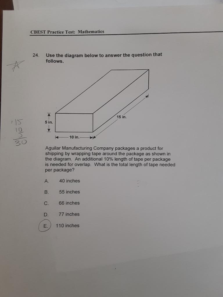 Solved CBEST Practice Test: Mathematics 24. Use the diagram | Chegg.com