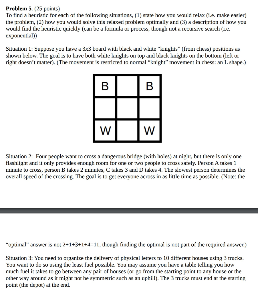 Problem 5. (25 points) To find a heuristic for each | Chegg.com