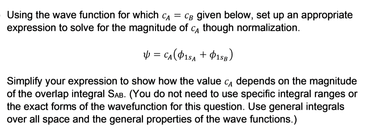 Solved Using the wave function for which cA=cB given below, | Chegg.com