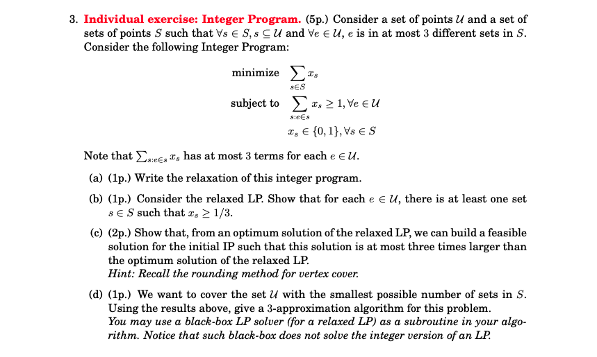 Solved Individual exercise: Integer Program. (5p.) Consider | Chegg.com