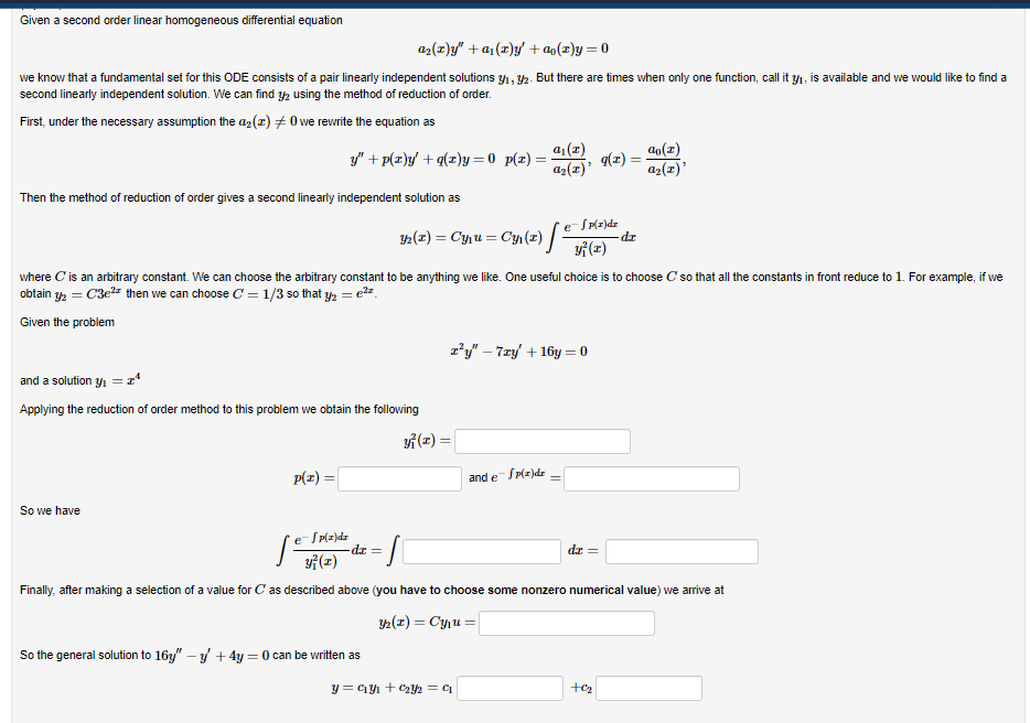 Solved Given a second order linear homogeneous differential | Chegg.com