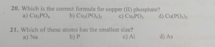 Solved 20. Which is the correct formula for copper (II) | Chegg.com