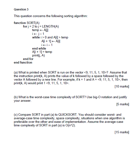 Solved Question 3 This question concerns the following | Chegg.com
