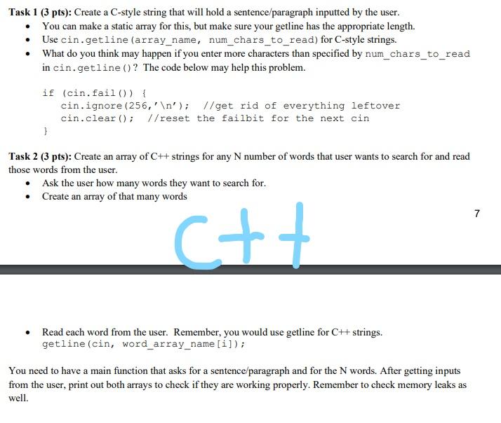 Task 1 (3 pts): Create a C-style string that will | Chegg.com