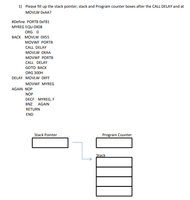 Solved 1) Please fill up the stack pointer, stack and | Chegg.com