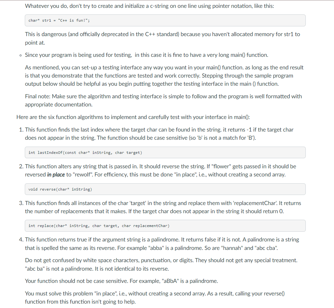 Solved Assignment 6b (25 points] - C-Style string | Chegg.com