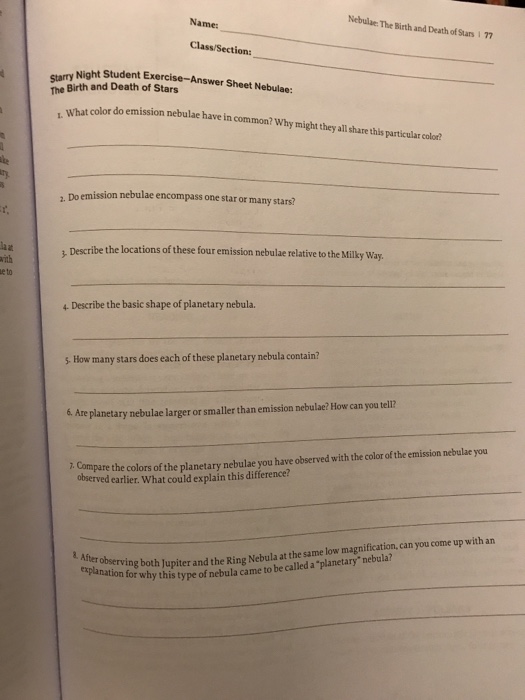 Solved Name: Nebulae: The Birth and Death of Stars 77 | Chegg.com