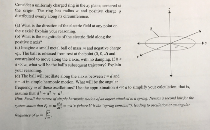 Solved Consider a uniformly charged ring in the xy plane, | Chegg.com