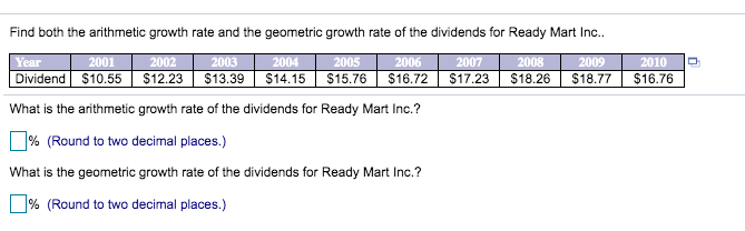 Solved Find both the arithmetic growth rate and the | Chegg.com