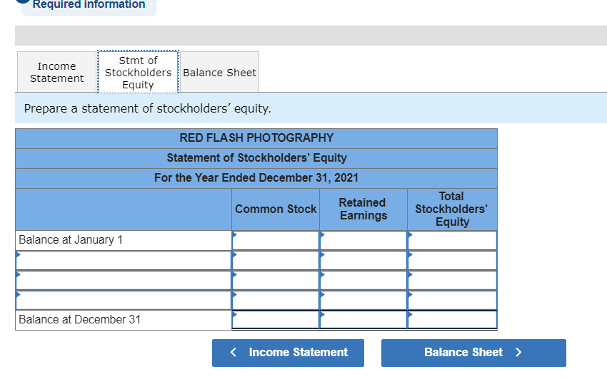 Solved Income Stmt of Statement Stockholders Balance Sheet | Chegg.com