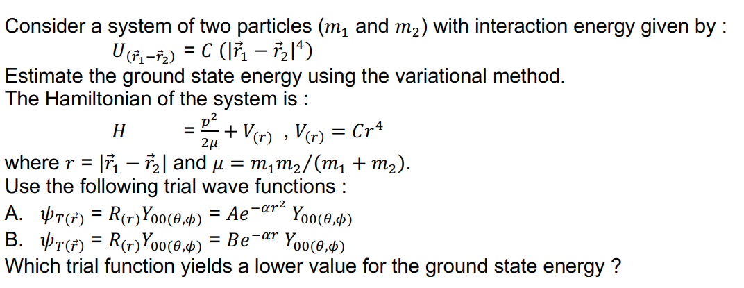 Solved Consider a system of two particles (m1 and m2) with | Chegg.com