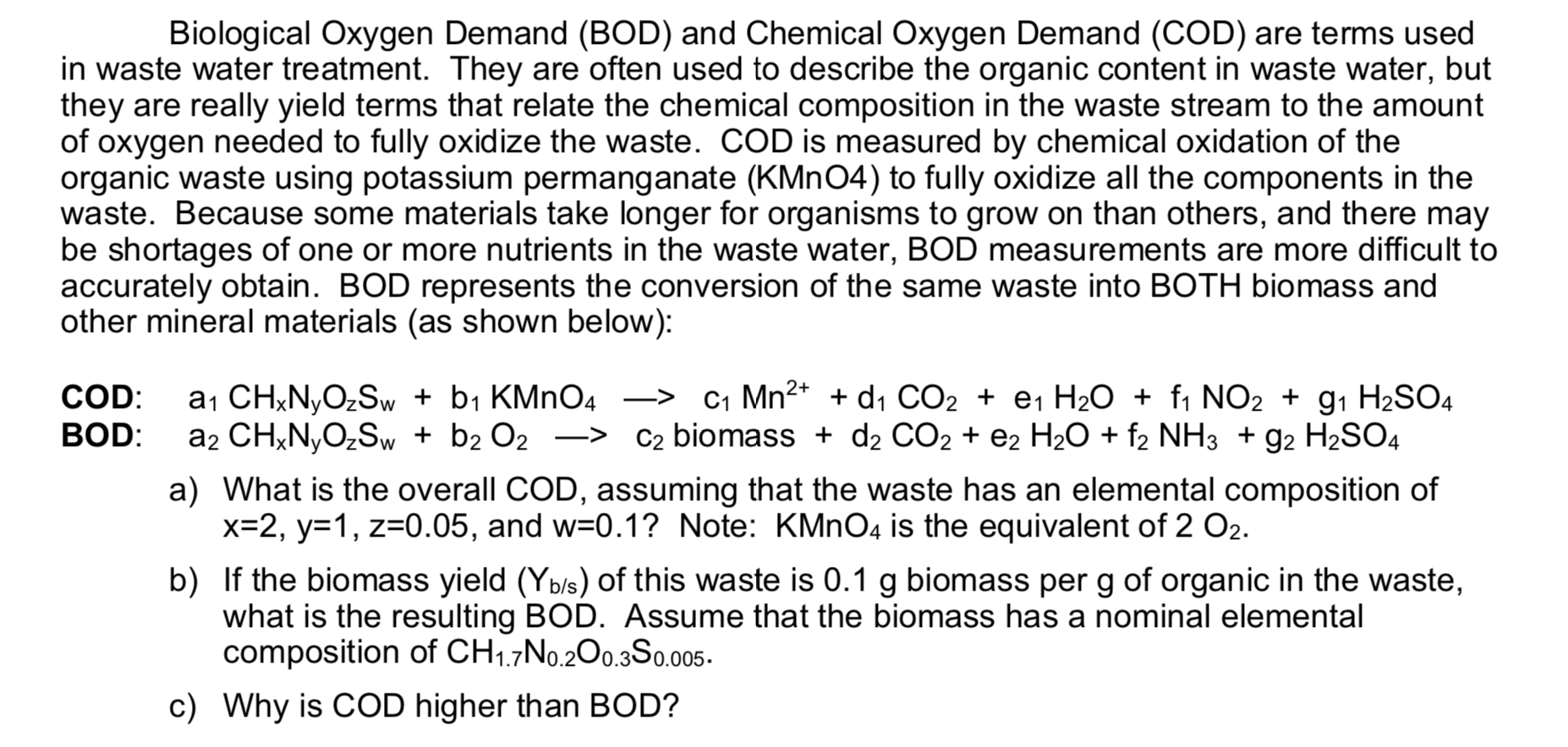 Solved Biological Oxygen Demand (BOD) and Chemical Oxygen | Chegg.com