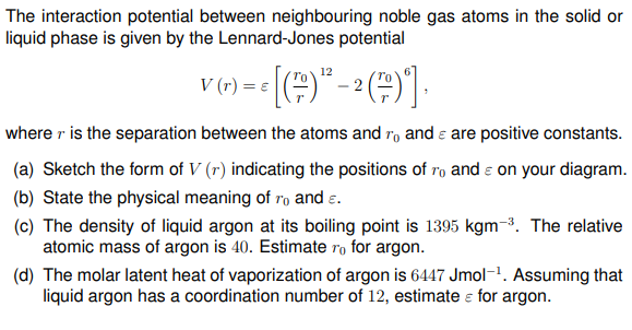 Solved The interaction potential between neighbouring noble | Chegg.com