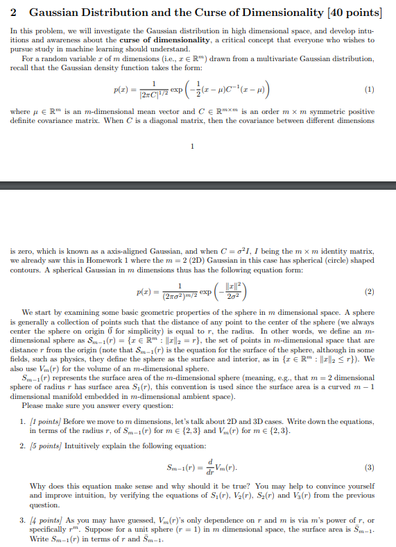 Solved 2 Gaussian Distribution and the Curse of | Chegg.com