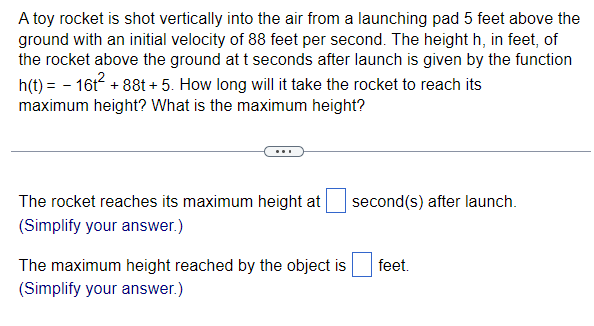 Solved A toy rocket is shot vertically into the air from a | Chegg.com