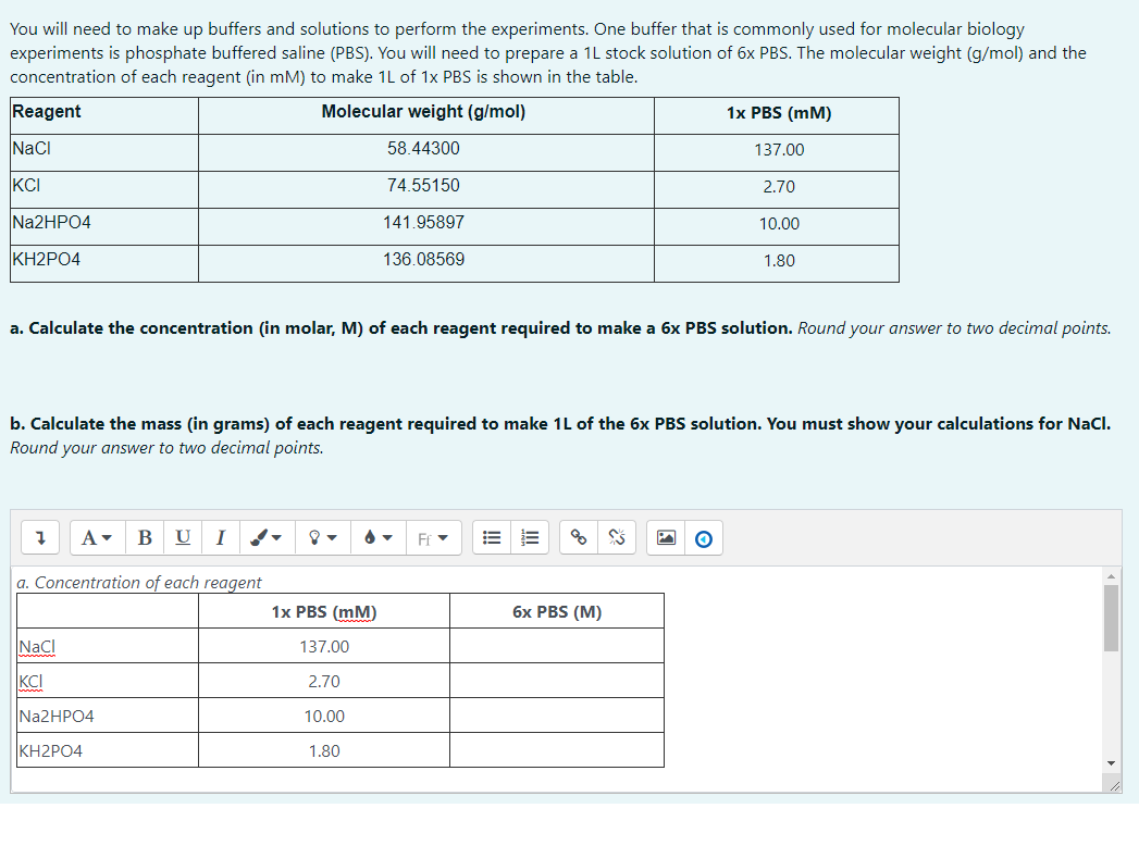 Solved You will need to make up buffers and solutions to | Chegg.com