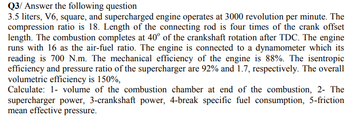 Solved Q3/ Answer the following question 3.5 liters, V6, | Chegg.com